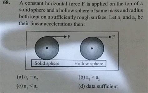 68 A Constant Horizontal Force F Is Applied On The Of A Solid Sphere