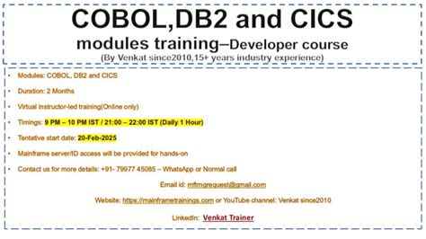 venkat trainer on linkedin cobol db2 cics mainframe cobol db2