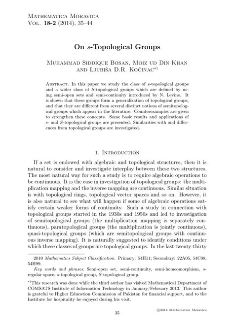 Pdf On S Topological Groups