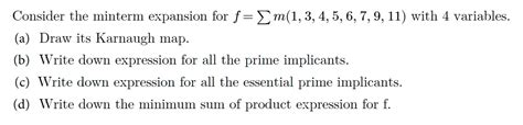Solved Consider The Minterm Expansion For