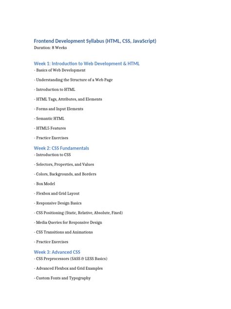 frontend syllabus pdf