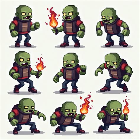 Create A Sprite Sheet For A Pixel Art Zombie Shooter Protag For A Video