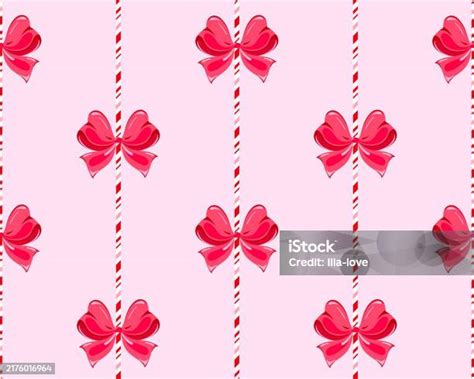 사탕 지팡이 크리스마스 배경 와 귀여운 빨간 활 와 벽지 완벽 한 요염한 패턴 페퍼민트 스틱 새해 전야 또는 크리스마스 휴일에 대 한 벡터 일러스트 레이 션 분홍에 대한