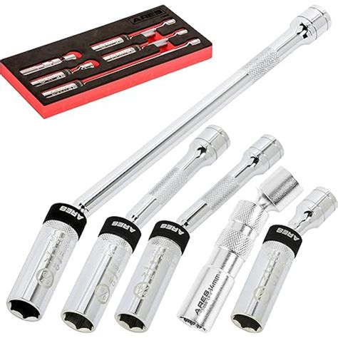 Ares 11052 5 Piece Magnetic Swivel Spark Plug Socket Set 14mm Thin Wall Socket 9 16 6 Inch