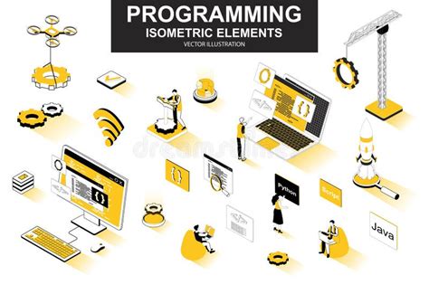 Programming Bundle Of Isometric Elements Developer Working Program Languages Software