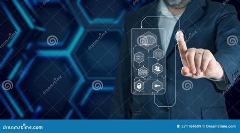 Ai In Biometrics And Security Businessman Using Fingerprint To Get Access Through Ai Stock