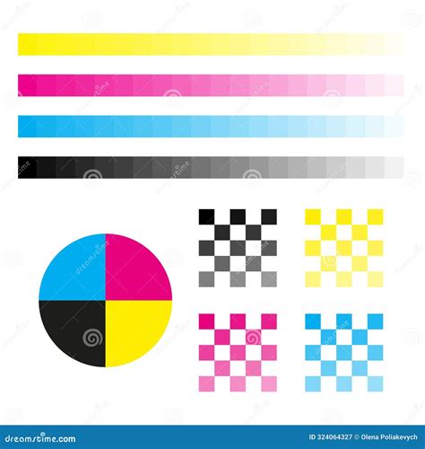 Cmyk Color Chart Gradient Bars And Checker Patterns Vector Illustration Printing Color Guide