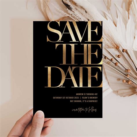 Save The Date Birthday Invitation Template Black And Gold Save The