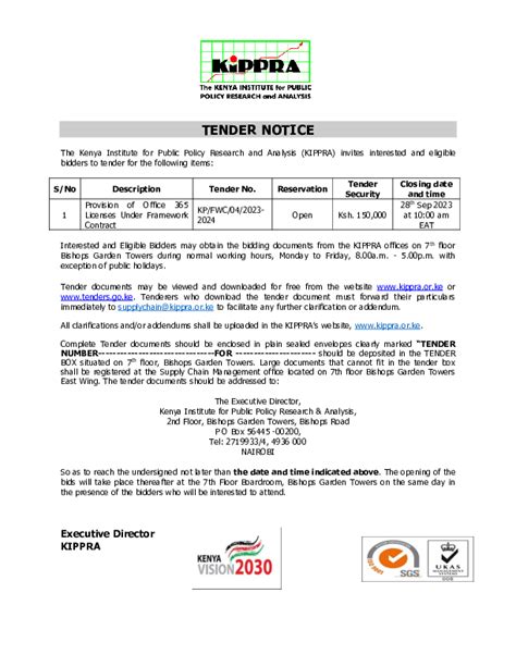 Tender Notice For Provision Of Office 365 Licenses Under Framework