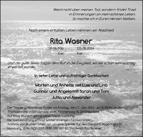 Traueranzeigen Von Rita Wasner Trauer Anzeigen De