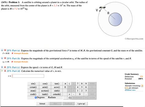 14 Problem 1 A Satellite Is Orbiting Around A