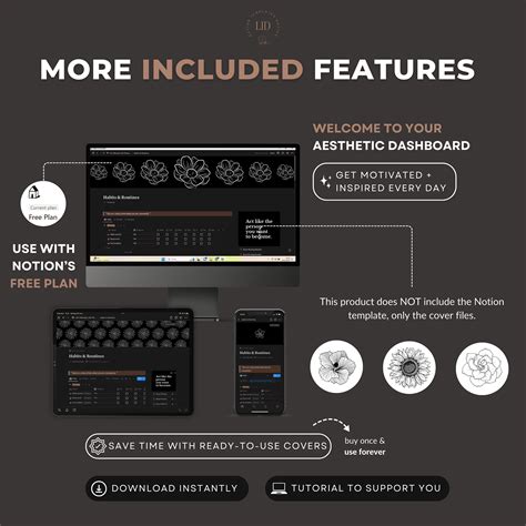 Notion Template Covers Aesthetic Dark Flower Notion Icons Covers Bundle