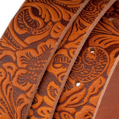 Buy Light Brown Tooled Leather Belt Replacement No Buckle
