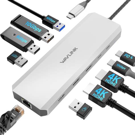 Amazon ノートパソコン用ドッキングステーション Wavlink 10gbpsドッキングステーション デュアルhdmi付き 100w Pd入力、10gbps Usb A C 3 2