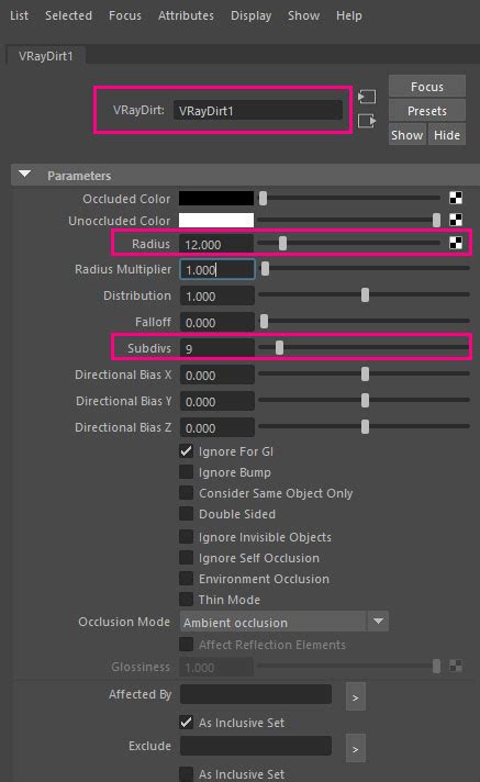 Render An Ambient Occlusion Dirt Render Pass In Maya Vray