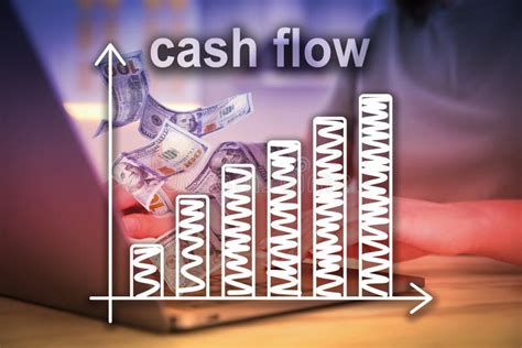 Cash Flow Concept Illustration Of Graph And Woman Using Laptop At Table For Earning Money Stock