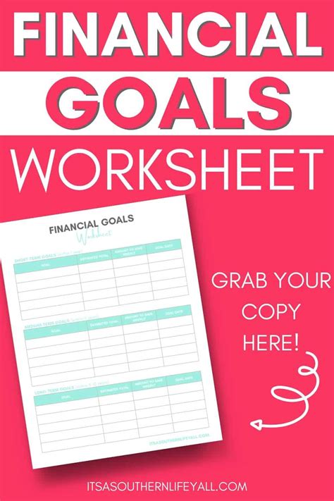 Financial Goals Worksheet Its A Southern Life Yall Goals