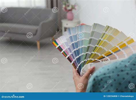 Interiorista De Sexo Femenino Con Las Muestras De La Paleta De Colores Foto De Archivo Imagen
