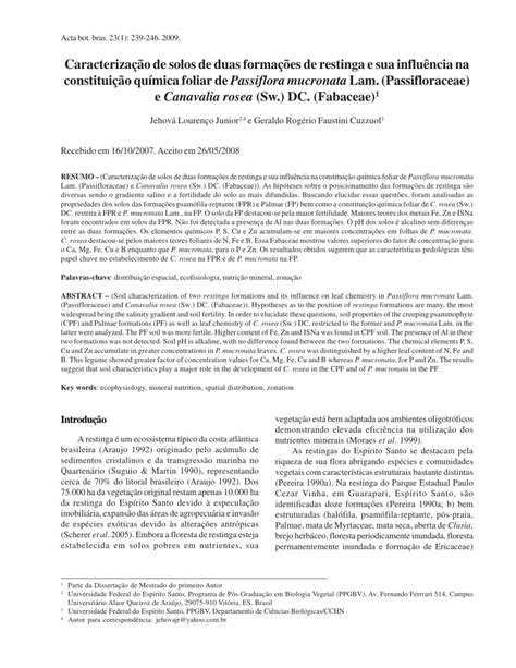 Pdf Soil Characterization Of Two Restinga Formations And Its