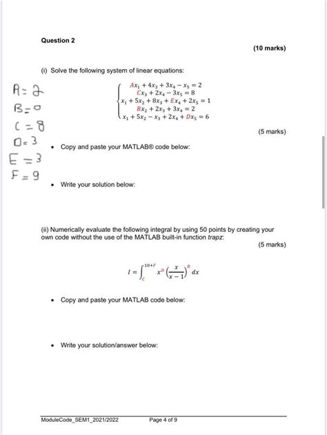 Solved Question Marks I Solve The Following System Chegg