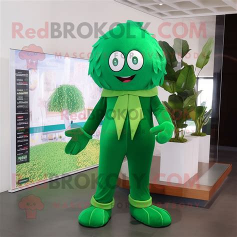 Forest Green Green Bean Mascot Costume Character Dressed With A Culottes And Keychains Mascot