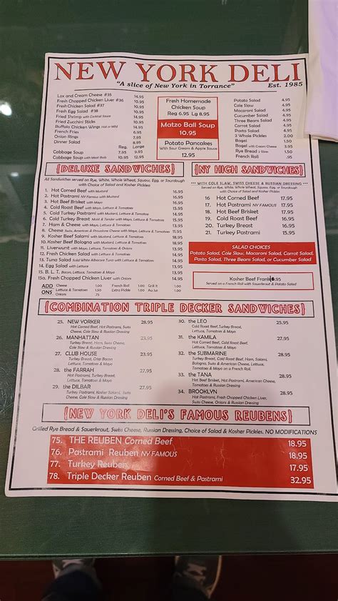 New York Deli Menu Updated 2026