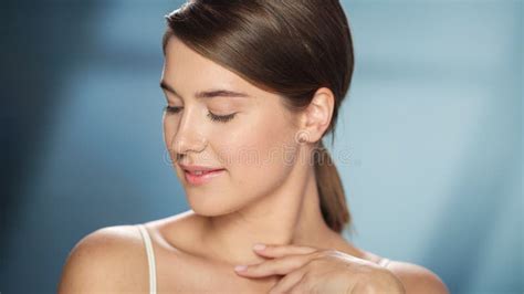 Female Beauty Portrait Smiling Caucasian Woman With Brown Hair
