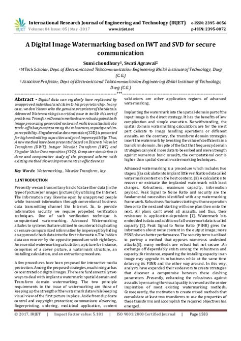 Pdf A Digital Image Watermarking Based On Iwt And Svd For Secure