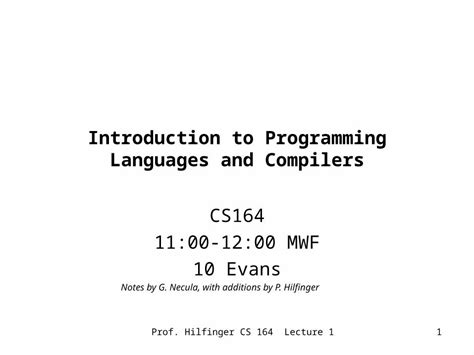ppt prof hilfinger cs 164 lecture 11 introduction to programming