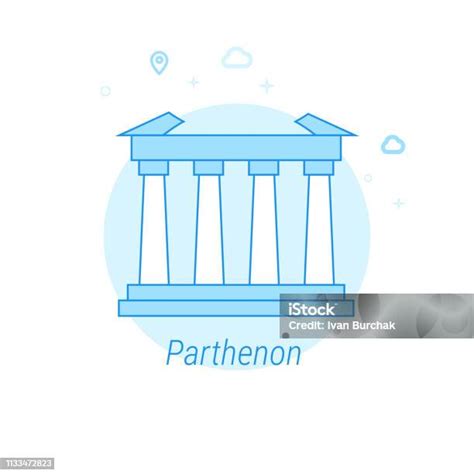 파르테논 아테네 그리스 평면 벡터 일러스트 레이 션 아이콘입니다 밝은 파란색 단색 디자인입니다 편집 가능한 스트로크 아이콘에