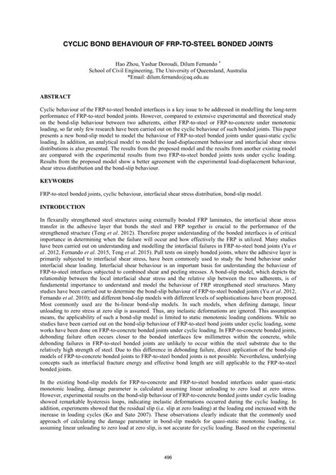 Pdf Cyclic Bond Behaviour Of Frp To Steel Bonded Joints