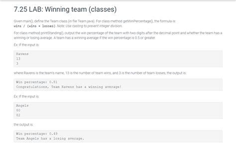 Solved 725 Lab Winning Team Classes Given Main Define