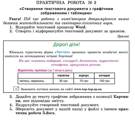 Урок інформатики у 5 класі Створення текстового документа з графічним зображенням і таблицею