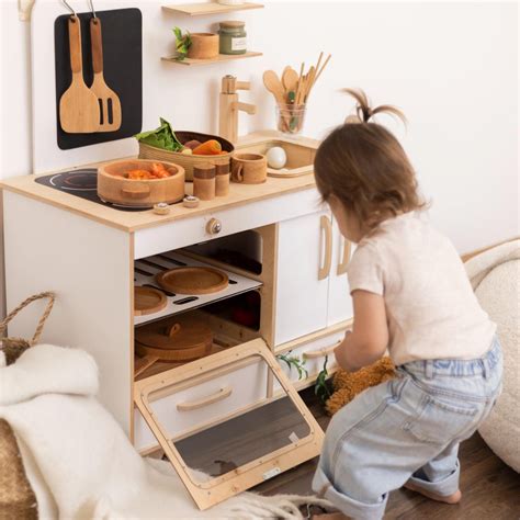 Pretend Play Kitchen Wooden Play Kitchen Set Montessori Furniture