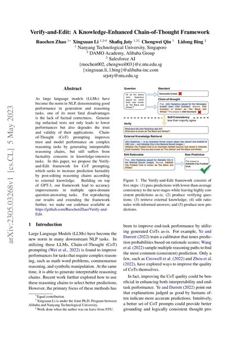 Verify And Edit A Knowledge Enhanced Chain Of Thought Framework Deepai