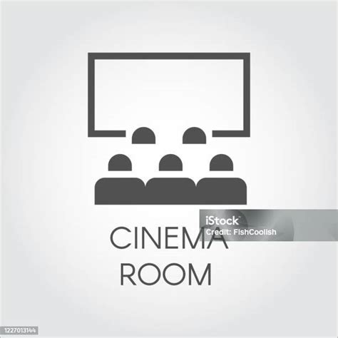 룸 시네마 또는 비디오 프리젠 테이션 개념에서 관객의 검은 색 간단한 아이콘 디자인 웹 픽토그램 회색 배경에 플랫 스타일로