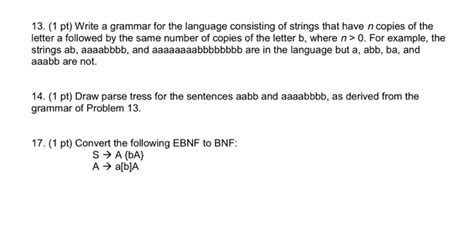 Solved 13 1 Pt Write A Grammar For The Language