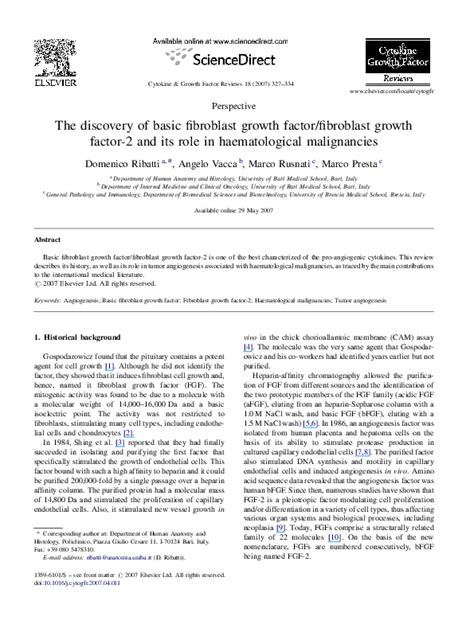 Pdf The Discovery Of Basic Fibroblast Growth Factorfibroblast Growth