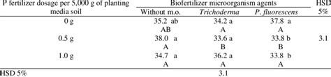 The Mean Of The Interaction Effect Of The Application Of Biofertilizer