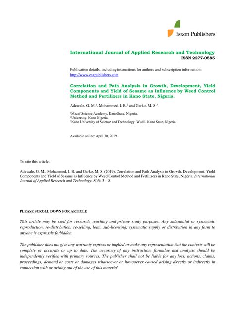 Pdf Correlation And Path Analysis In Growth Development Yield Components And Yield Of Sesame