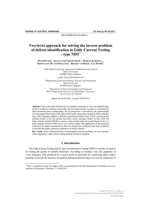 Pdf Two Level Approach For Solving The Inverse Problem Of Defects