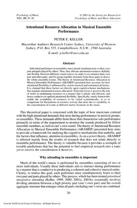 Pdf Attentional Resource Allocation In Musical Ensemble Performance