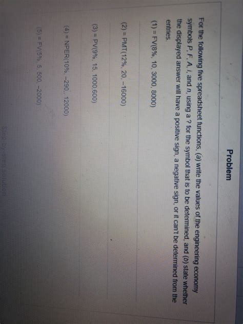 Solved Problem For The Following Five Spreadsheet Functions Chegg Com
