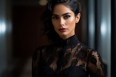 Premium Photo Model Wearing A Black Long Sleeved Lace