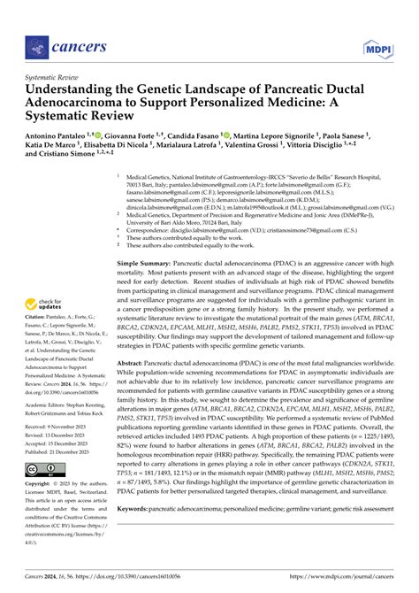 Pdf Understanding The Genetic Landscape Of Pancreatic Ductal