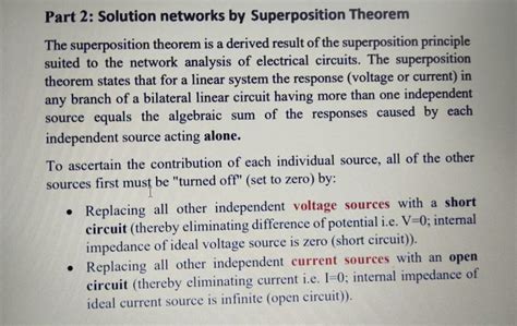 Solved Part Solution Networks By Superposition Theorem Chegg