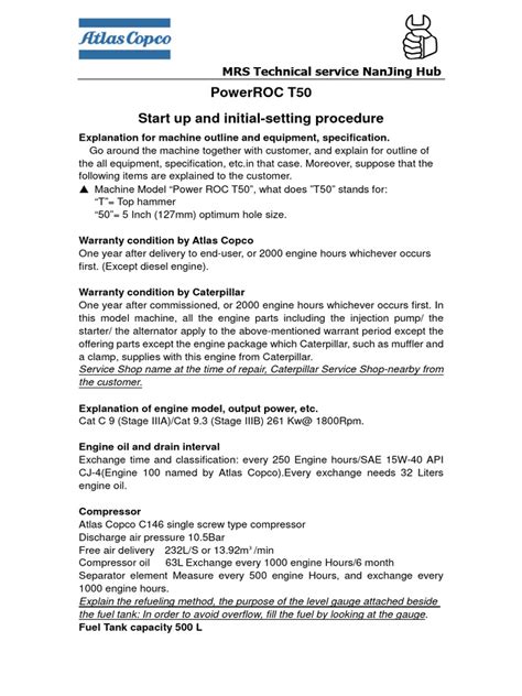 powerroc t50 start up and drilling setting procedure pdf drill coolant