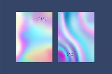 다채로운 홀로그램 포스터를 설정합니다 추상 배경 현대 벡터 일러스트 레이 션입니다 그라디언트 메시가 있는 홀로그램 유체 복고풍 스타일 진주빛 그래픽 소셜 미디어 템플릿 0