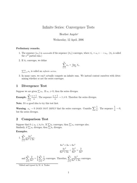 Convergence Tests And Examples Pdf Series Mathematics Calculus