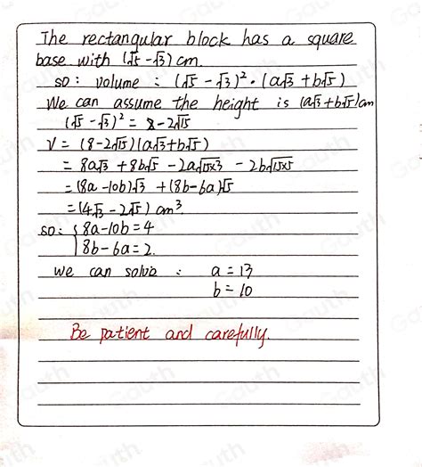solved a rectangular block has a square base the length of each side